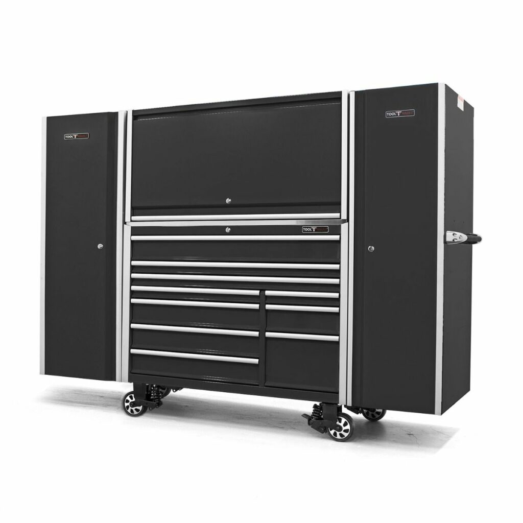 Tool Vault Elite 55″ x 30″ 10 Drawer Tool Cabinet w/ Hutch and 2 Side Lockers – ToolVault
