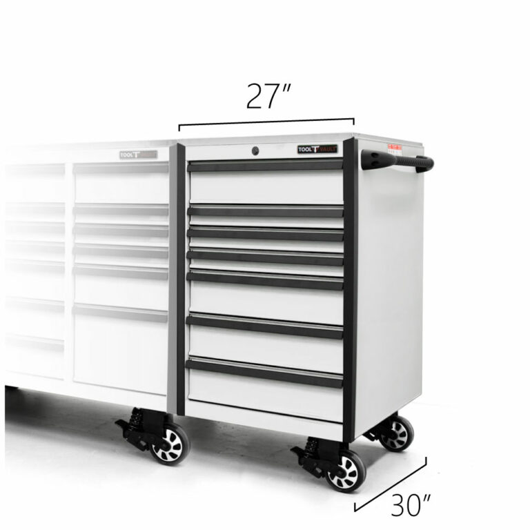 Tool Vault 27″ XL 7 Drawer Side Box w/ Spring Loaded Casters – ToolVault